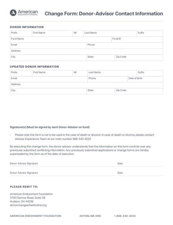 Forms, Docs, & Preferences | American Endowment Foundation