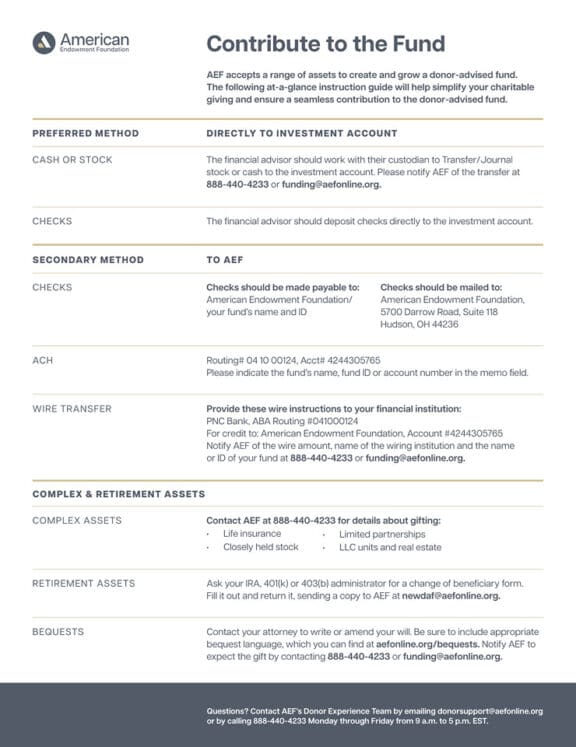 Forms, Docs, & Preferences | American Endowment Foundation