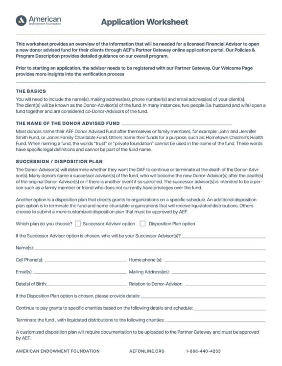 Forms, Docs, & Preferences | American Endowment Foundation